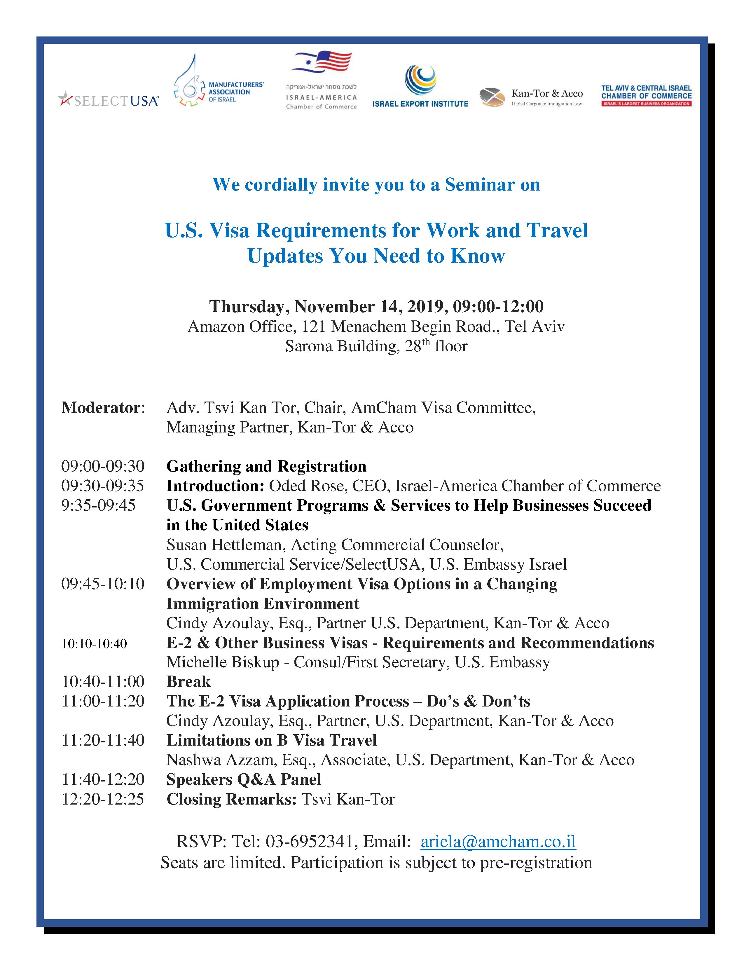 The Israel America Chamber Of Commerce U S Visa Requirements For